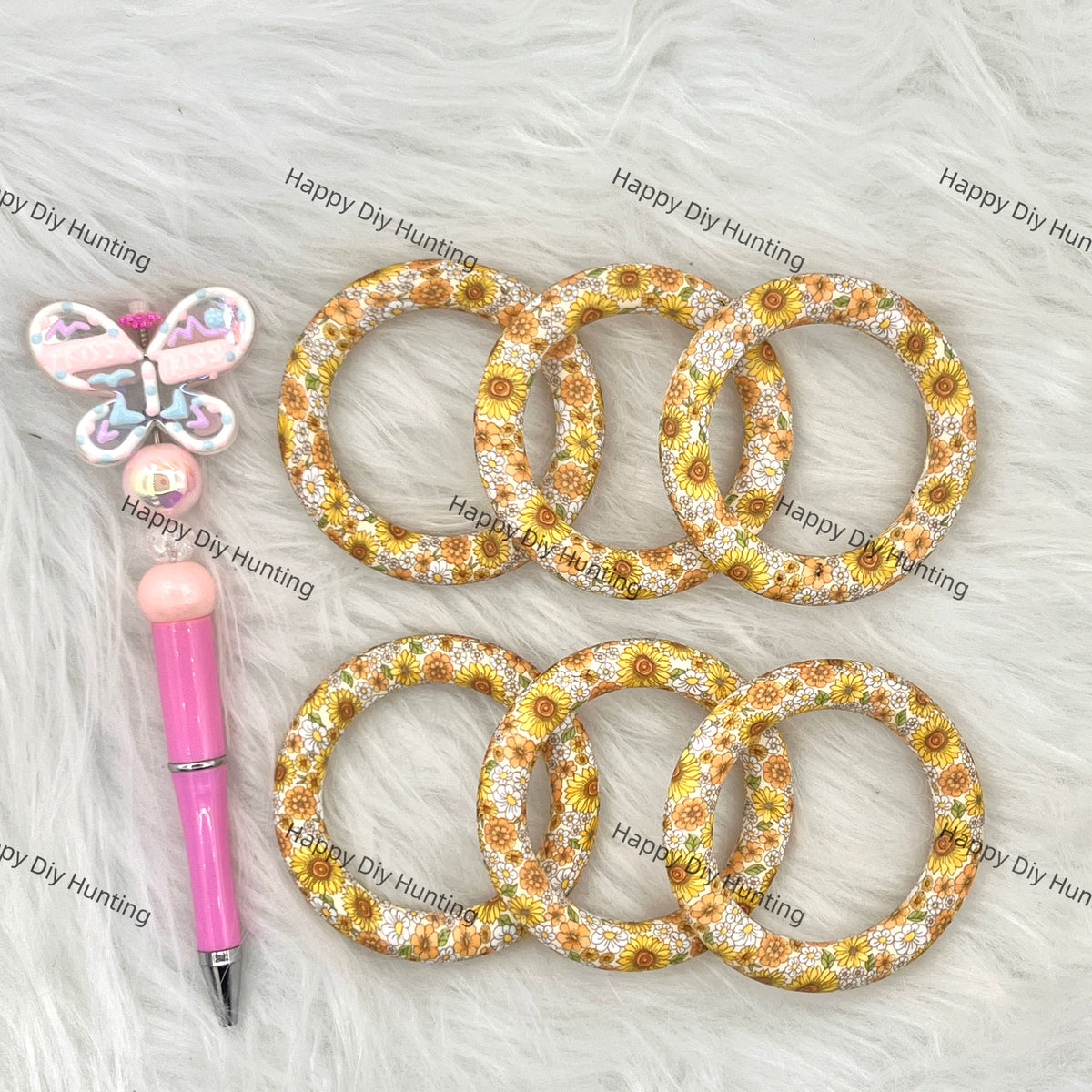 Yellow Sunflower Beadable Silicone Ring Car Hanger Charm Loop – Happy ...